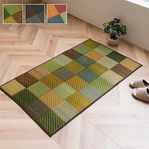 イケヒコ・コーポレーション カラフルブロック GY 約70×120cm グレー●九州産のい草を使用した玄関マットです。一本一本が太く、表皮が厚く繊維がキメ細かいので弾力性があり、耐久性に優れています。また使用していくうちに綺麗な黄金色に変化...