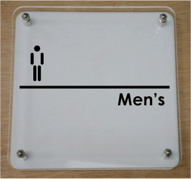 商品詳細　トイレマークプレート サイズ 150mmx150mm 形状 角Rタイプ 材質と厚み アクリル板透明5mm厚＋白色5mm厚 取り付け方法 裏面：両面テープ付きトイレプレート アクリルW式の豪華なプレート 両面テープ付きで取り付けも簡単