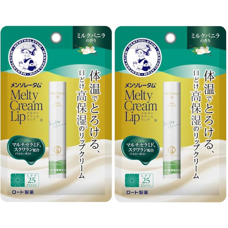 メンソレータム　メルティクリームリップ　ミルクバニラ クリームがとろけるような、やわらかくなめらかなリップ 唇や空気中の水分と反応して潤いを抱え込みクリームに変わるモイストバンク技術を採用。 クリームがとろけるような柔らかく滑らかな塗り心地...