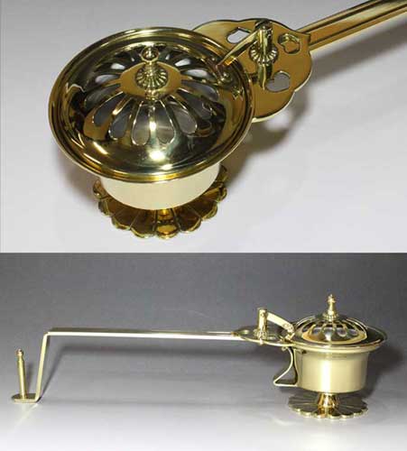 ●真鍮製磨き 落し付 紙箱入 ●別途費用で磨き不要のセラミック加工も承ります。 ●寸法(約/mm): 全長310 　壺: 径90, 高95 ●重量(約/g): 390