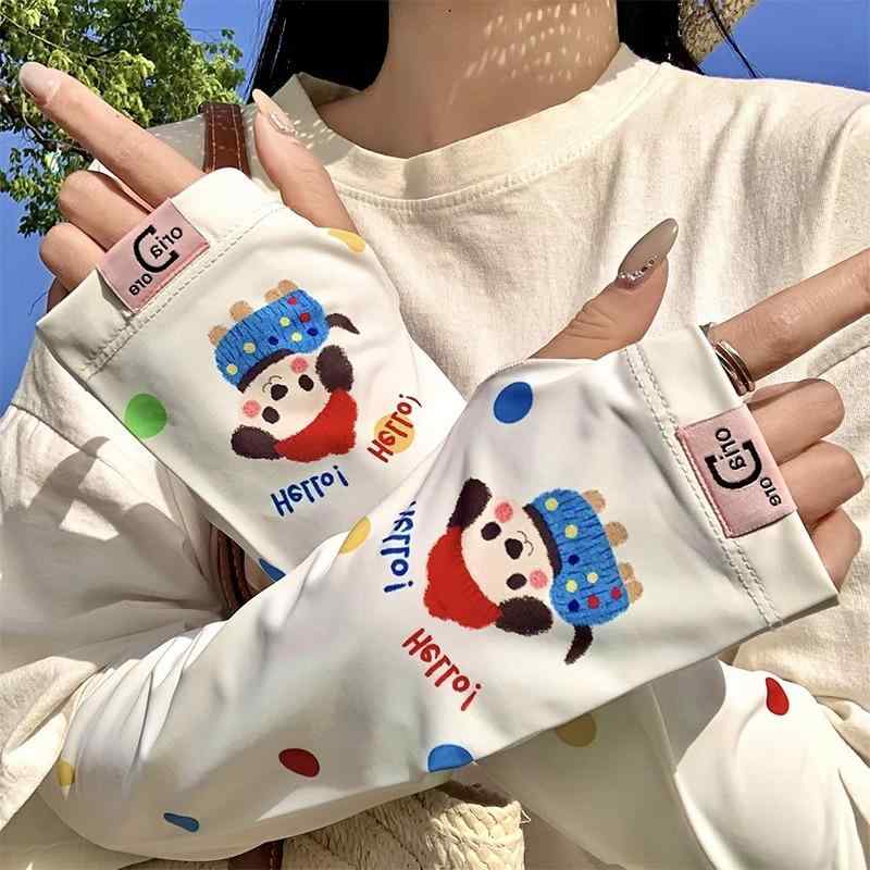 レディース アームカバー 夏用 かわいい柄 接触冷感 UVカット ゆったり 伸縮性 アウトドア 日よけ 軽量 吸湿速乾・スタイル: かわいい.清新甜美・柄: 卡通/人物・カラー展開: 红色帽子小狗,小兔子,粉色小女孩,狐狸狗,小黄花,小粉花...