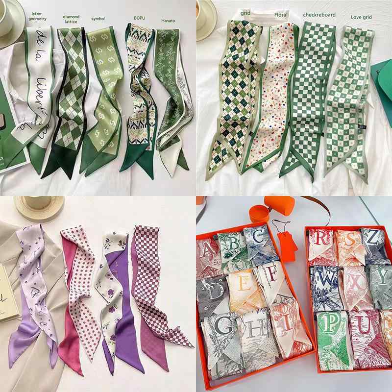 スカーフ ヘアバンド リボン 蝶結び 長方形 小花柄 アルファベット柄 シルク素材 ヘアアレンジ バッグ飾り 軽量 柔らかい 普段使い アクセサリー・スタイル: シンプル.ファッション通勤・主素材: ポリエステル96%以上・生地: チュール...