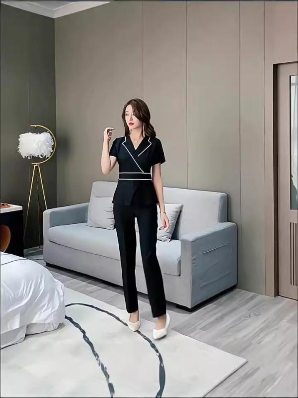 レディース 足浴技師 作業服 セット エレガント 空姐風 スリムライン お腹カバー スパ制服 ゆったりシルエット 伸縮性素材 普段使い 機能的 ・カラー展開: ブルー.グレー・サイズ展開: S.M.L.XL.XXL.XXXL・主な素材: ポ...