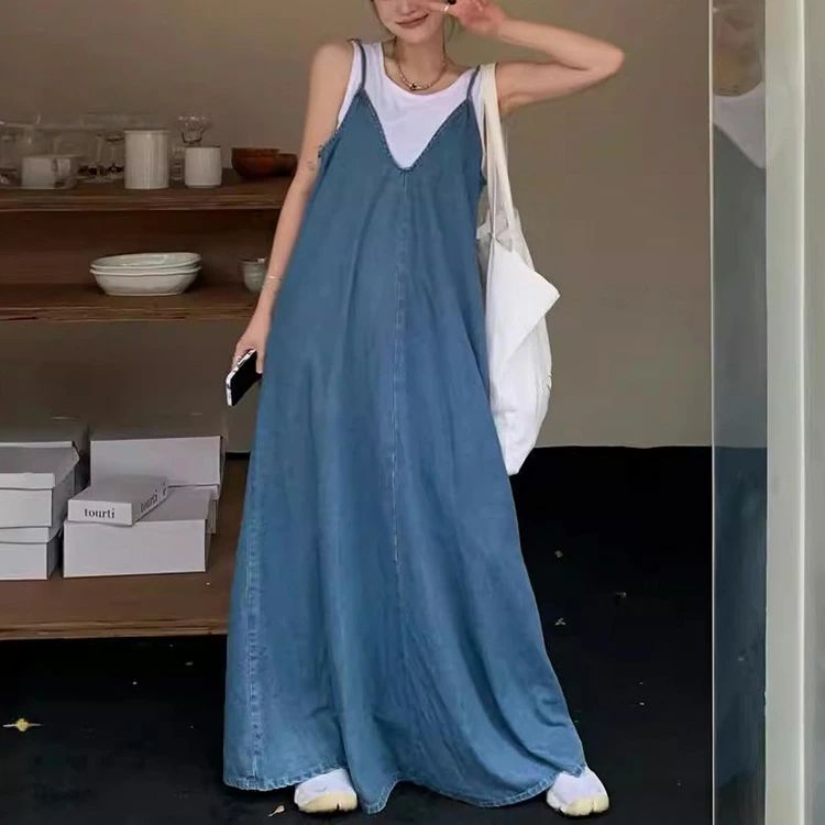 素材：51%-70%綿/コットン ★サイズ（cm） Free 着丈112.5 肩紐33 バスト88; ※サイズは人の手によって測っているため、1-3cmの誤差がある場合がございます。予めご了承下さいませ。 ★カラー：ブルー。 ※店頭及び屋外...