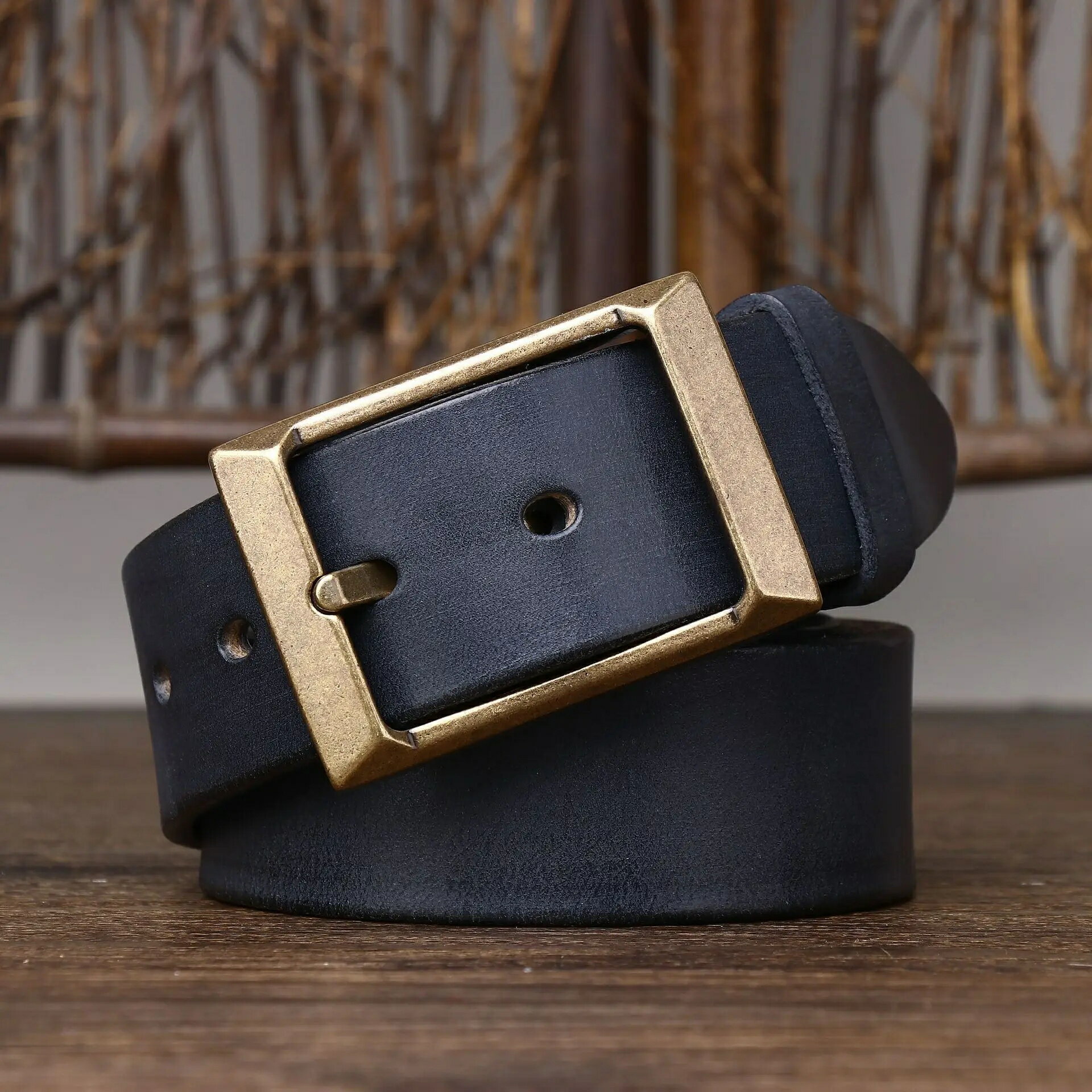 本革 ベルト メンズ 3.9cm 幅 | ハンドメイド ベルト 牛革 極厚 レザー 真鍮バックル 無垢 真鍮 手作り | カジュアル ジーンズ 大人 ヴィンテージ 黒 茶 キャメル 長さ 105〜125cm プレゼント ギフト おしゃれ 誕...