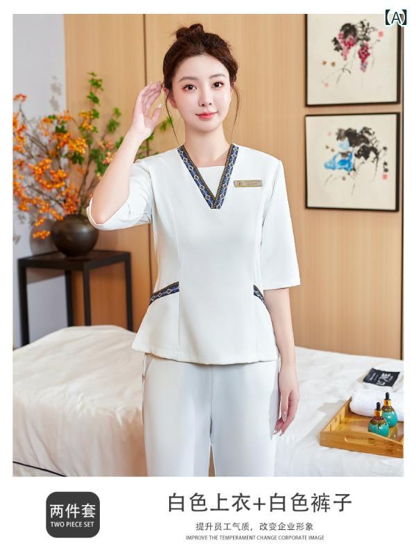 ・適用シーン: サウナウェア、・性別: 女性、・カテゴリ: 服装、・機能: 吸湿速乾、・パンツ丈: ロング、・生地名称: ポリエステル繊維、・主な素材: ポリエステル、・カラー展開: 白トップス+白パンツ、白トップス+ネイビーパンツ、ネイビ...