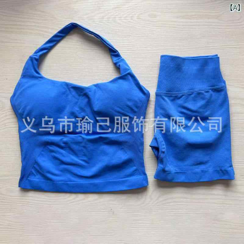 ・商品タイプ: ヨガウェア上下セット・生地: 化学繊維混紡・素材構成: ナイロン90%・スパンデックス10%・袖丈: ノースリーブ・トップス: タンクトップ（ホルターネック）・ボトムス: ショートパンツ・: 無地・着用方法: プルオーバー・...