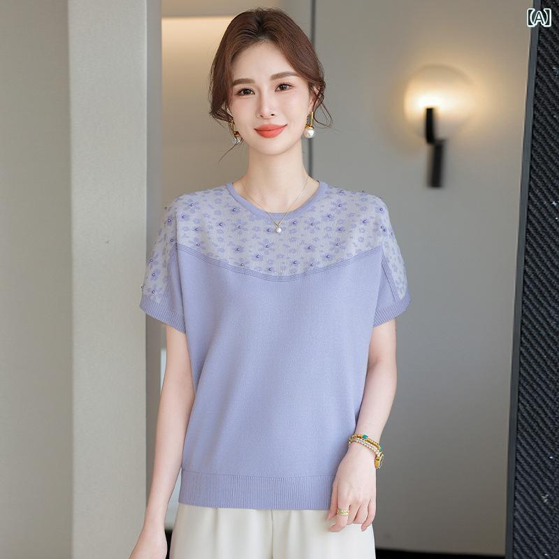 ブランド: HUAYI SHEEP商品番号: ET2521スタイルカテゴリー: レディースTシャツパターン: 植物の花人気の要素: ビーズ発売年・発売時期: 2025年夏生地名: アイスシルク色: 紫,ライトカーキ,ライトグリーンサイズ: ...