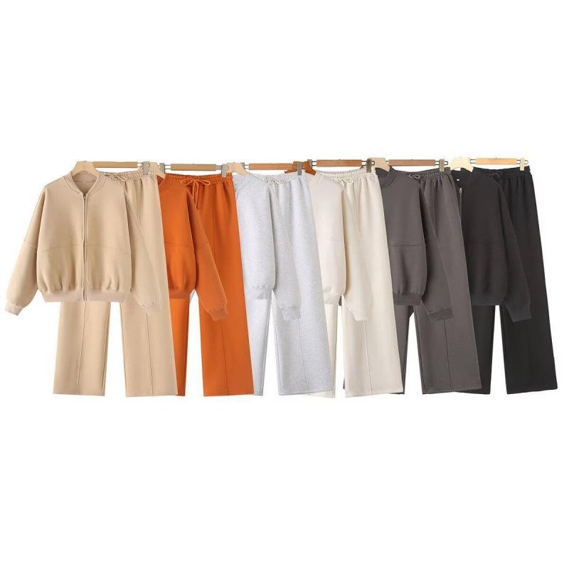 ジャケット レディース スウェット 上下セット パンツスーツ セットアップ 無地 切り替え 欧美風 ストリート XS S M L ブラック 黒