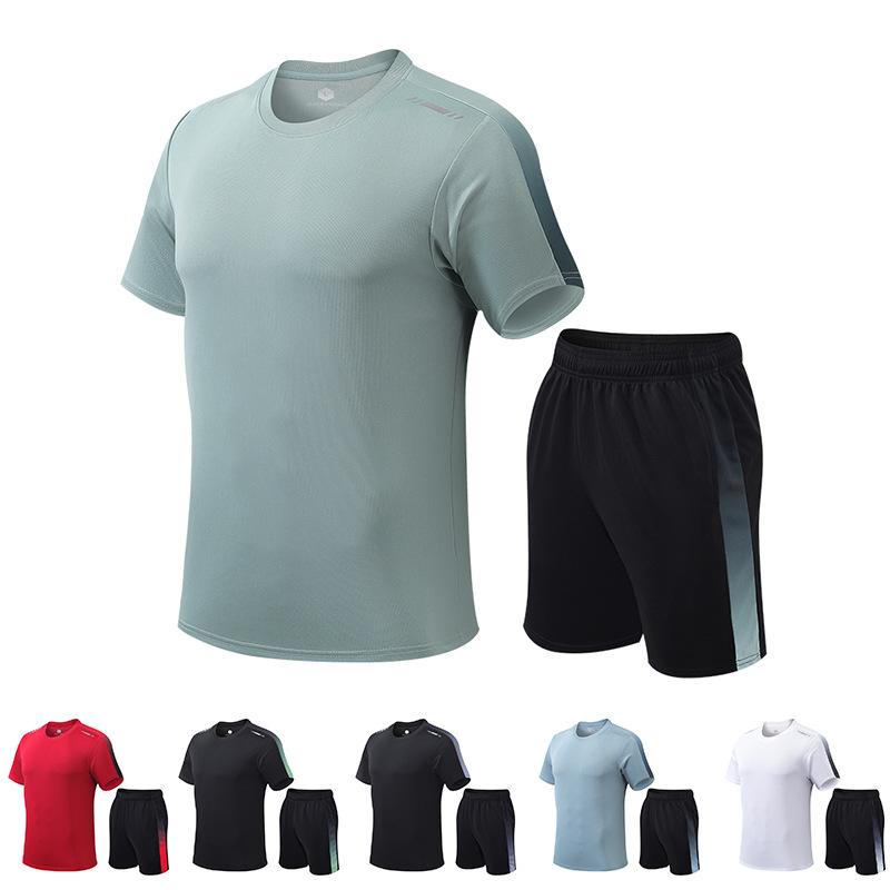 3スポーツウェア メンズ 半袖 短パン 上下セット 男性用 Tシャツ ハーフパンツ ランニング トレーニングウェア 大きいサイズあり ポリエステル 吸湿速乾 伸縮性 ブラック ホワイト レッド グリーン ブルー