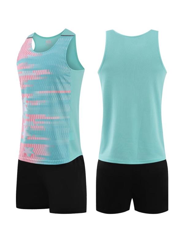 トレーニングウェア 男性用 短距離走 背心 スポーツウェア マラソン ランニングウェア 女性用 上下セット 陸上競技 ストライプ 格子柄 ポリエステル 吸湿速乾
