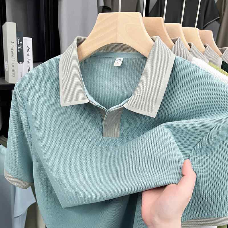 Tシャツ 男性用 半袖 ポロシャツ 接触冷感 切り替え 薄手 涼しい 快適 普段使い トップス ポリエステル