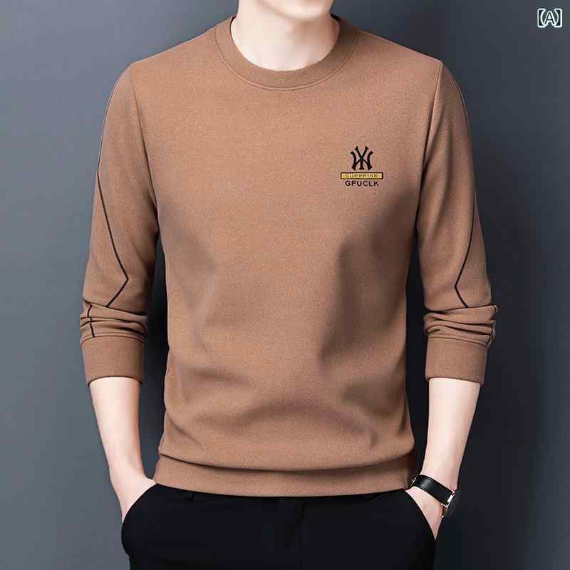 Tシャツ メンズ トレーナー カットソー 長袖 コットン混紡 ゆったり トップス プルオーバー ラウンドネック 無地 秋冬 普段使い ラフ 体型カバー ブラック系