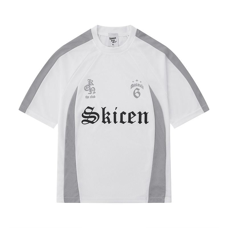 Tシャツ 男性用 ストリート風 アルファベット柄 半袖 ポリエステル トップス ヒップホップ風 ゆったり 黒 白