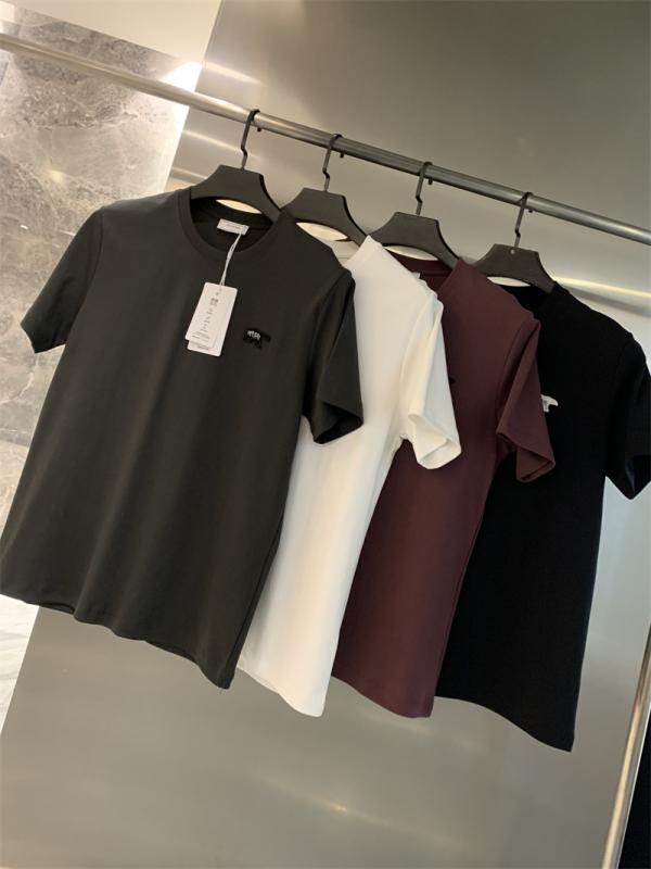 Tシャツ 男性用 半袖 薄手 コットン 接触冷感 通気性 プリント 黒 白 グレー 紫 カットソー トップス