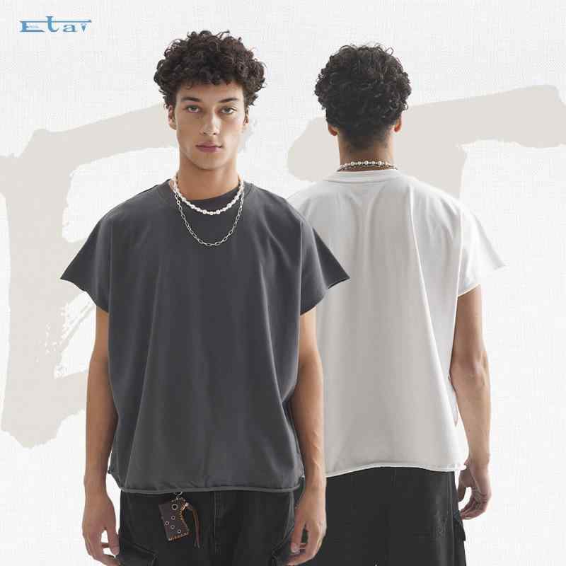 3Tシャツ メンズ 男性用 半袖 コットン ルーズ 無地 ストリート ダメージ加工 黒 ブラック グレー 白 ホワイト 春夏 秋冬