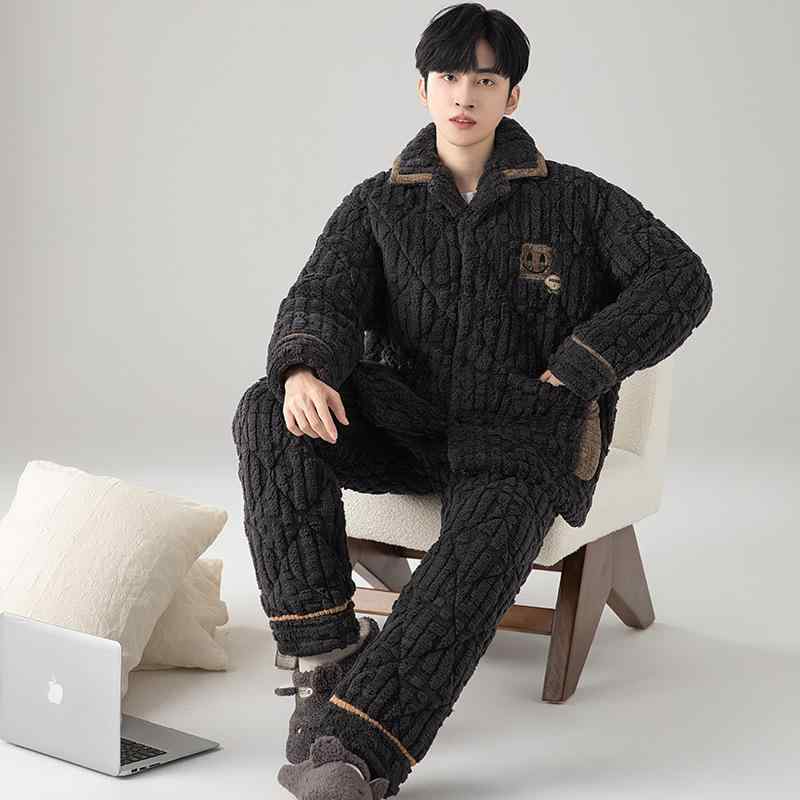 パジャマ メンズ 男性用 上下セット 珊瑚绒 夹棉 冬 三層 あったか 保温 大きいサイズ ゆったり 部屋着 長袖 長ズボン 寝巻き ルームウェア 普段使い 快適・カテゴリ: セットアップ・生地: サンゴフリース・スタイル: カーディガン・...