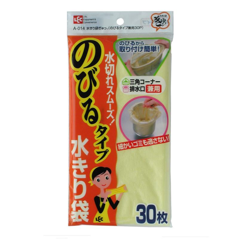 レック 水切り袋_ぎゅっ。 のびるタイプ 30枚入 (三角コーナー・排水口兼用)商品サイズ (幅×奥行×高さ) :25×25cm原産国:日本内容量:30枚材質:ポリエチレン