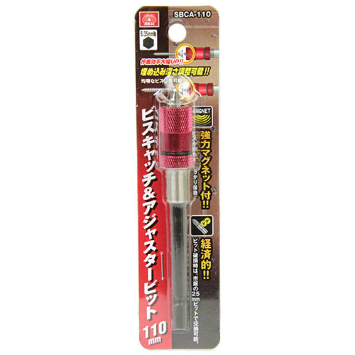 商品名：SK11 ビスC&アジャスタービット SBCA-110内容量：1個JANコード：4977292334570原産国：台湾商品番号：101-4977292334570ブランド：SK11ビスやネジが落ちないようにマグネットで保持します。微...