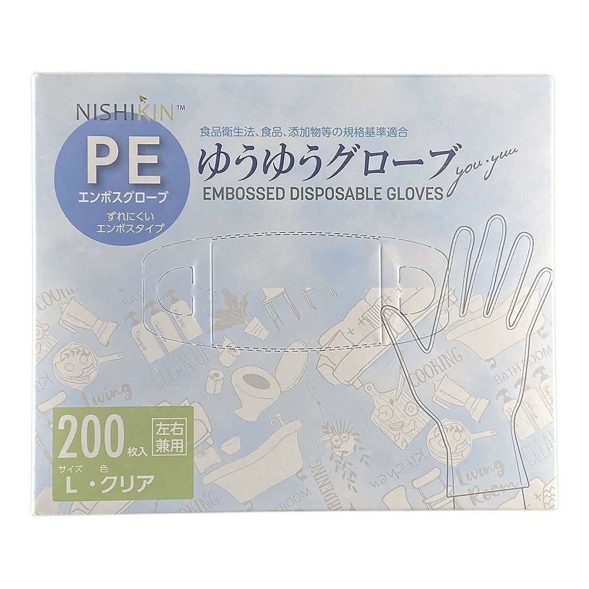 商品名：NISHIKIN ゆうゆうグローブ PE エンボスグローブ クリア M 200枚入内容量：200枚JANコード：4582559940212発売元、製造元、輸入元又は販売元：錦尚金株式会社原産国：中華人民共和国商品番号：101-458...