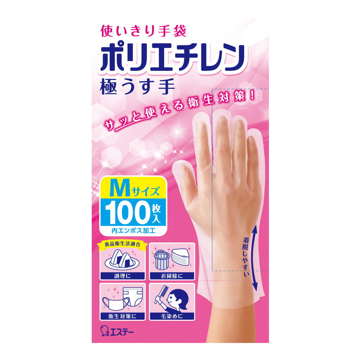 商品名：エステー 使いきり手袋 ポリエチレン 極うす手 Mサイズ 半透明 100枚入内容量：100枚入JANコード：4901070760374発売元、製造元、輸入元又は販売元：エステー原産国：中国商品番号：101-4901070760374...