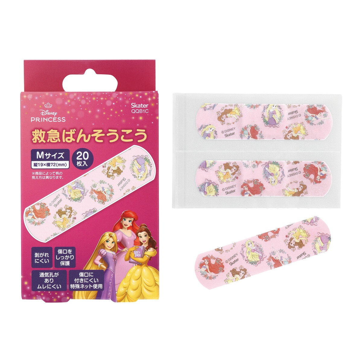 商品名：救急絆創膏 プリンセス Mサイズ QQB1C 20枚入 スケーター内容量：20枚JANコード：4973307718441発売元、製造元、輸入元又は販売元：スケーター原産国：中華人民共和国区分：一般医療機器: 10B2X1001700...