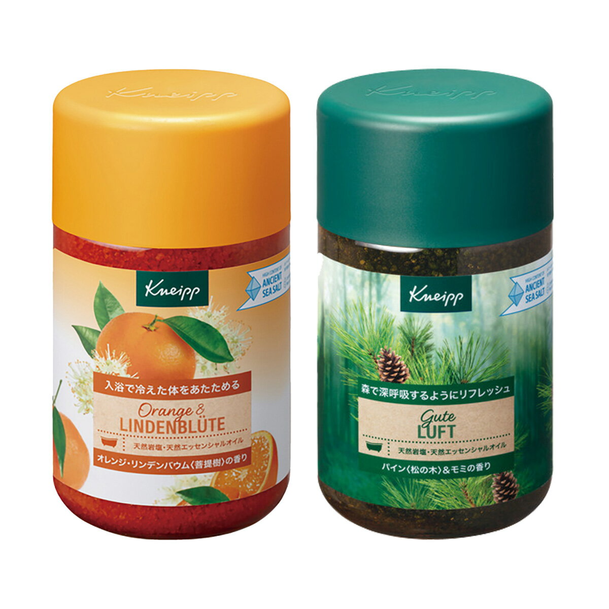 セット内容・クナイプ Kneipp バスソルト オレンジ・リンデンバウム 菩提樹 の香り 850g 入浴剤・クナイプ Kneipp グーテルフト バスソルト パイン 松の木 & モミ の香り 850g 入浴剤上記、2点セットです。-----...