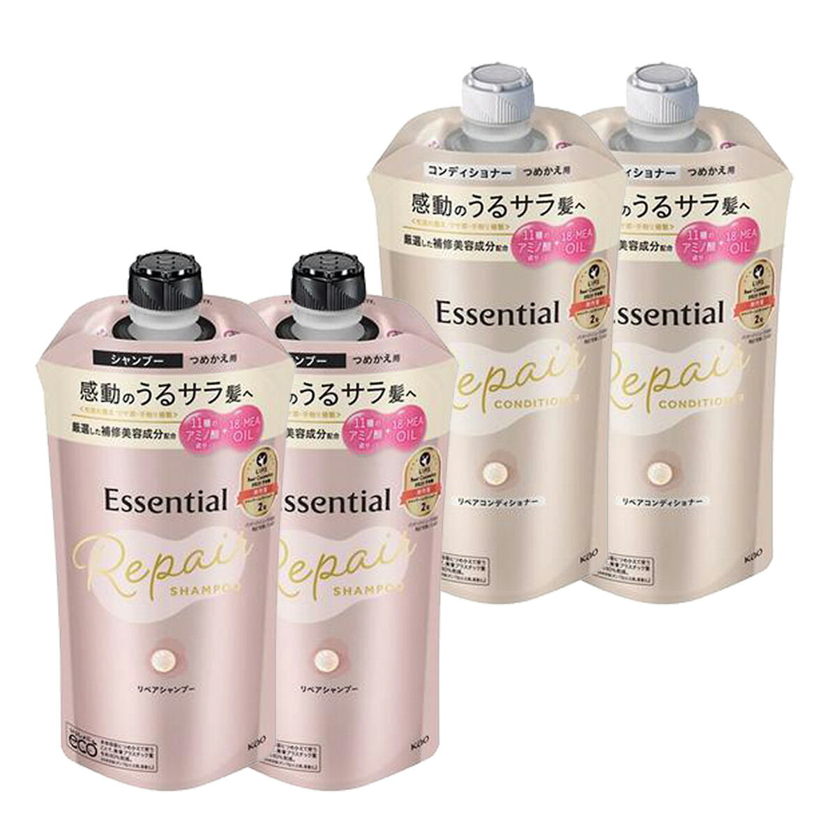 セット内容・花王 エッセンシャル リペア シャンプー つめかえ用 340mL2個・花王 エッセンシャル リペア コンディショナー つめかえ用 340mL×2個上記、4点セットです。--------------------------商品名：...