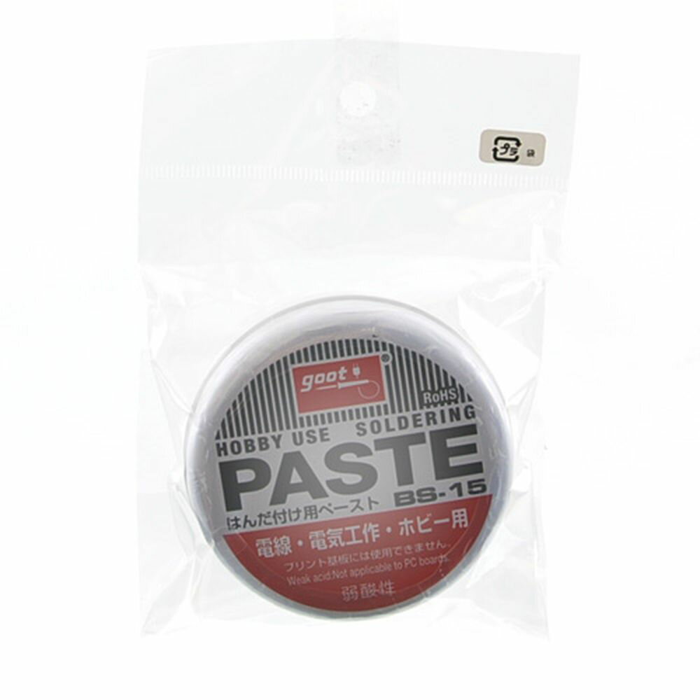 【用途】はんだ付け用ペースト50G。【商品特徴】ホビーや電子工作に最適なはんだ促進剤です。RoHS対応品です。【商品仕様】容量：50g。サイズ：奥行29mm×幅75mm×高さ75mm。重量：86g。【材質】成分：水。【商品パッケージサイズ(...