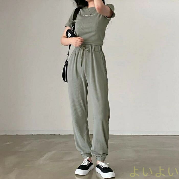 セットアップ レディース tシャツ 半袖 ロングパンツ スポーツウェア 薄手 上下セット 夏 ルームウェア カジュアル セットアップ レディース tシャツ 半袖 ロングパンツ スポーツウェア 薄手 上下セット 5
