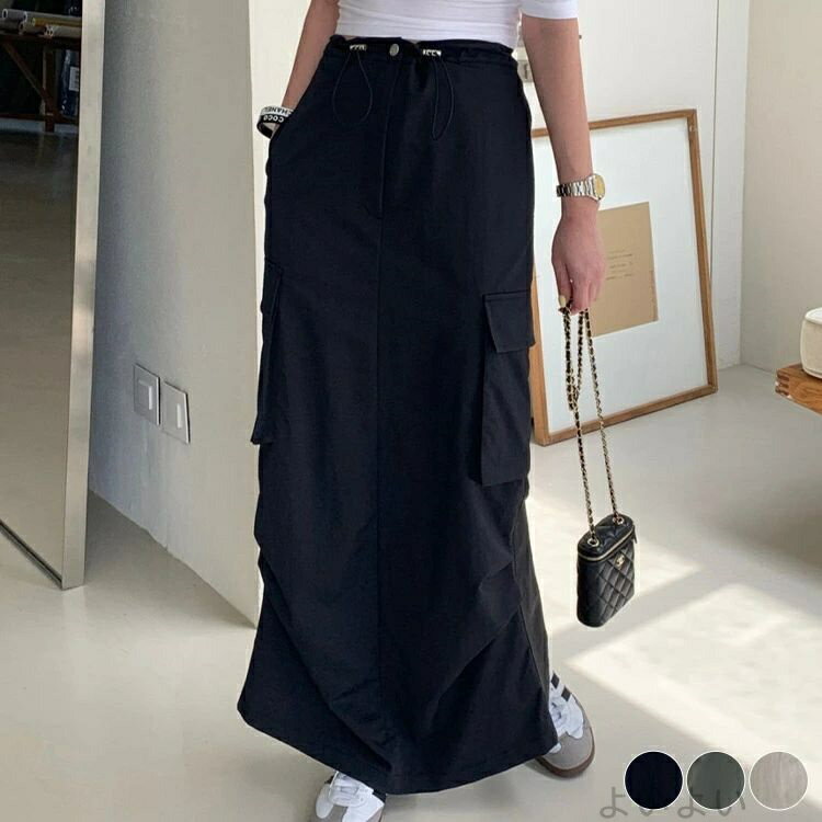 サイズ(約) FREE(ハーフゴムウエスト66〜76cm/ヒップ92cm/スカート丈98cm) ※ドローコード付き 素材 コットン、ポリエステル 生産国 中国 詳細 伸縮性:なし/裏地:なし/透け感:カラーによりあり/厚み:普通/季節 カラ...