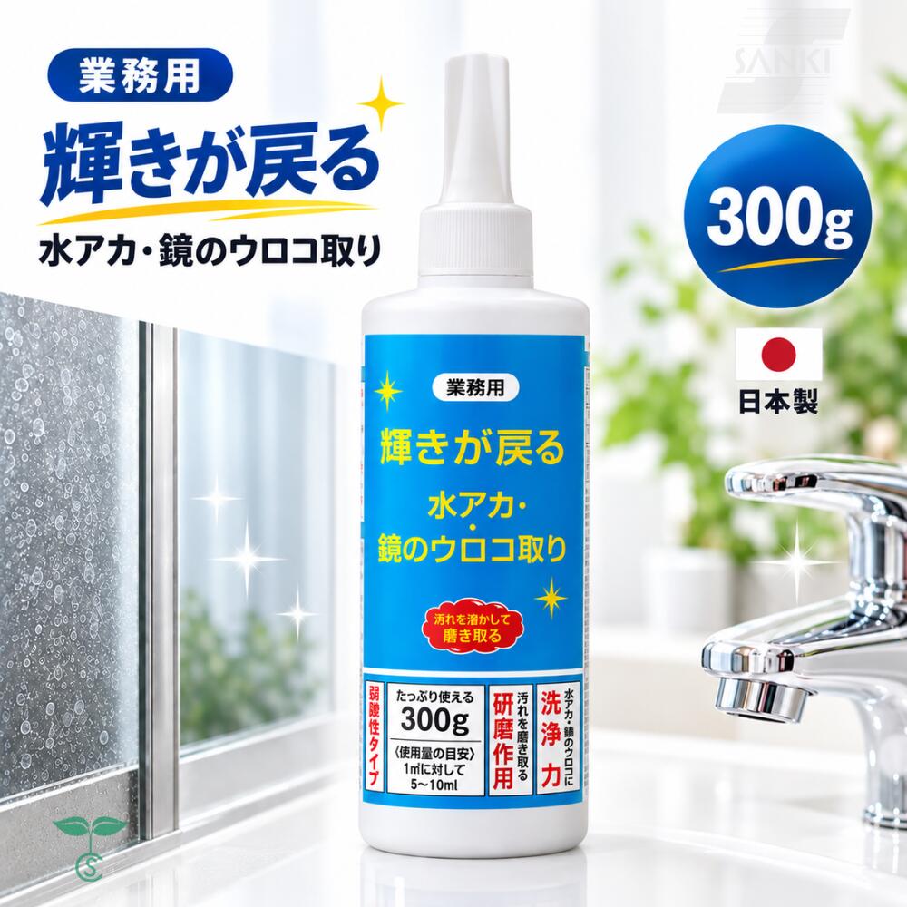 ハウスクリーニング業者も使用する、業務用の水アカ・ウロコ取り 毎日きれいにしているつもりでも、いつの間にか白くこびりついてしまう水アカや、鏡のウロコ汚れ。 「いろいろ試したけれど、なかなか落ちない…」そんな頑固な汚れのお掃除におすすめなのが...