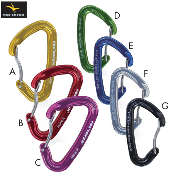 幅広のノーズが特徴のカラビナ。 8か所の凸起がロープクリップを補佐する。 ■強度：25-8-8KN ■重さ：31g 　カラビナの選び方はこちら メール便注意事項は画像を拡大してご確認ください。 【ロックテリクス　roc'teryx roct...