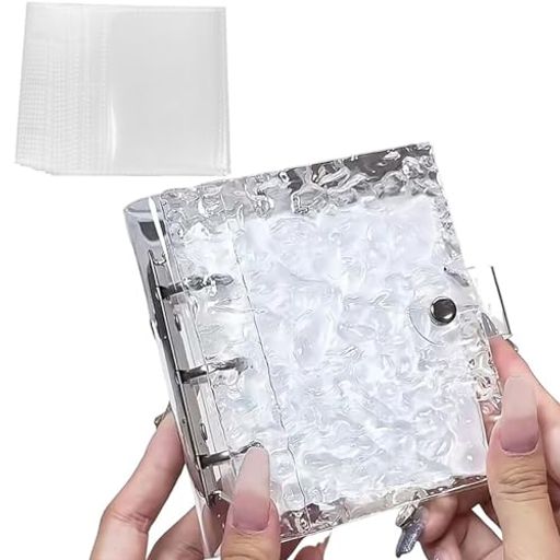 📐【サイズ仕様】本透明リングバインダーのサイズは11.1x11.3cm。材質:アクリル。穴数:3(金属リング)。開閉方式:フラップスナップボタン。透明内紙20枚付属。 🔒【スナップボタン設計】内容物のこぼれ防...