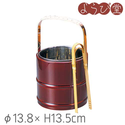 ●サイズ：約径13.8×高さ13.5cm/トング約長さ18.5cm●材質：本体/椹、中子/ステンレス、トング/竹●塗装：本体/カシュー塗り［キーワード］和風、氷入れ、涼美、用美、ヤマコー、12375、19-264-01
