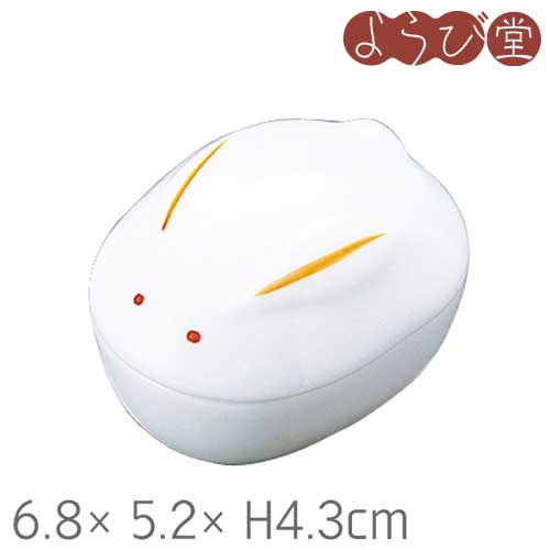 ウサギの形の蓋付き珍味入れ。 ●サイズ：約6.8×5.2×高さ4.3cm●材質：陶磁器●生産国：中国製［キーワード］カワイイ、兎、雪うさぎ、食事、冬の華、用美、ヤマコー、26677、19-249-19