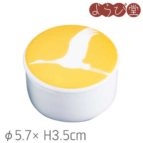 金色地に白のシルエットで鶴が描かれた蓋付き珍味入れ。おせち料理やおめでたい席でのお料理に。 ●サイズ：約径5.7×高さ3.5cm●材質：陶磁器●生産国：中国製［キーワード］お節、お祝い、食事、結婚式、冬の華、用美、ヤマコー、26779、19...