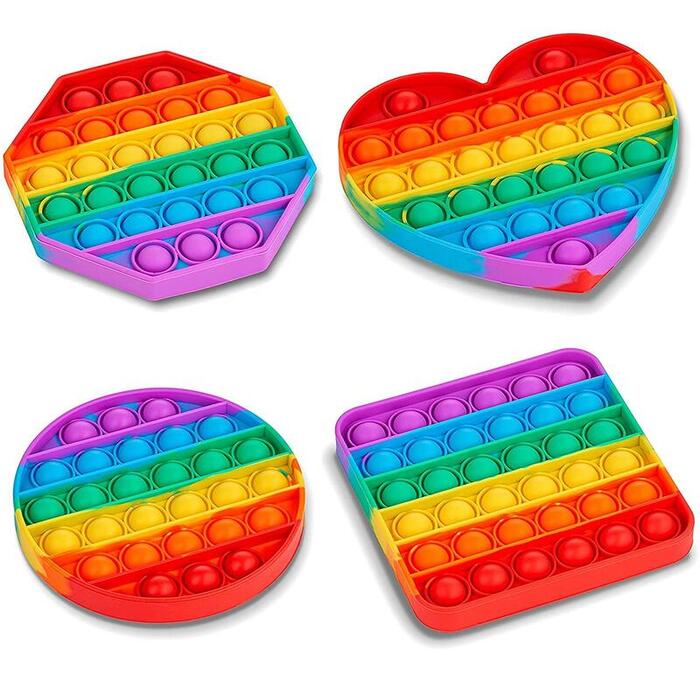 商品名 ： プッシュポップ 4種セット（丸形、八角形、四角形、ハート）サイズ ： 画像イメージご参照、約 12cm?15cm × 12cm?20m材質 ： シリコン【 押すだけ！ストレス解消グッズ プッシュポップ 】丸ボタン部分を軽く押すだ...