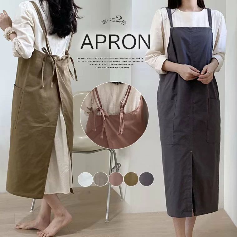 お尻が隠れるラップデザインで体型を気にせず着られる！エプロン ワンピース風エプロン ロング丈 かぶる ワークエプロン カフェエプロン 北欧風 保育士 美容師 花屋 ■　商品説明 体型を選ばず着用が可能 長時間着けていても疲れない 腰ひもは自...