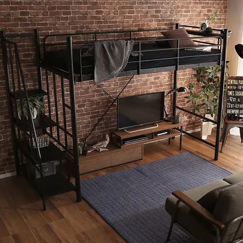 お客様の注目キーワードはこちら！[ベッド シングル] 幅100cm パイプベッド ロフトベッド ハンガーパイプ付き 棚付き コンセント付き 高さ調整 頑丈 ヴィンテージテイストどこか懐かしい雰囲気を残しつつ新しい感性を取り入れた、モダンデザ...