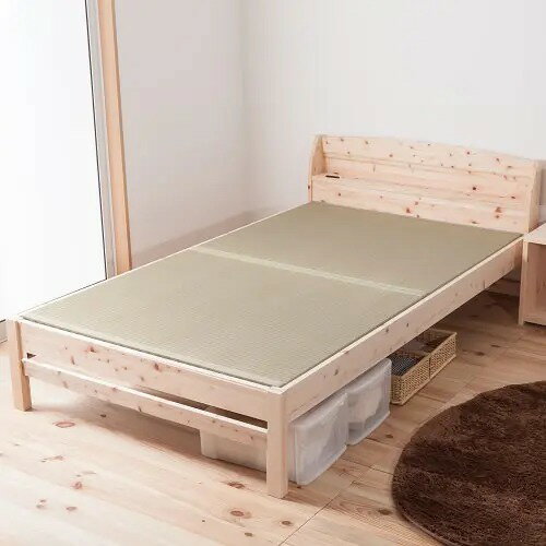 お客様の注目キーワードはこちら！ダブルベッド ローベッド 畳ベッド 棚付き コンセント付き 天然木使用 日本国産 高さ調節 頑丈ベッドフレームには自然の木肌や風合いが美しい無塗装のひのき材を使用し、畳部分には天然い草を100%使用した上質な...