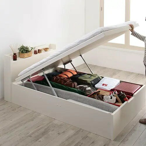 お客様の注目キーワードはこちら！シングルベッド 収納付きベッド すのこベッド 棚付き 跳ね上げ式 ガス圧式 コンセント付き大容量 日本国産 頑丈お使いになられているお布団をそのままご使用頂けるベッドです。床板部分がすのこと板の2重構造となっ...