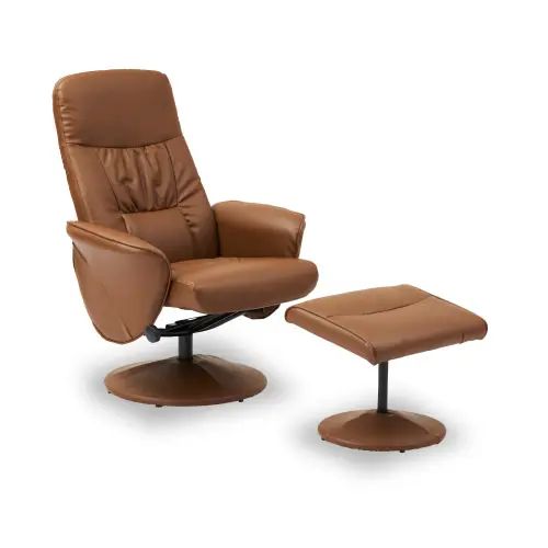 お客様の注目キーワードはこちら！優れた実用性 360度回転式 オットマン付きリクライニングチェア ブラウン背もたれに身を委ねるだけで自在に角度を調整できる、便利な無段階リクライニング機能を搭載したチェアです。お好みの角度をロックするレバーも...