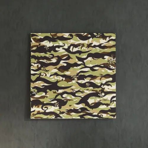 お客様の注目キーワードはこちら！[30×30]ブラックとカーキでお洒落に カモフラージュ柄のファブリックボード落ち着いたカラーのファブリックボードで、良く見るとドクロマークがデザインされており、お部屋をおしゃれにコーディネートしてくれます。...