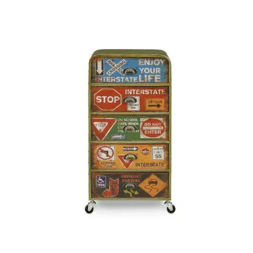 お客様の注目キーワードはこちら！個性的なデザイン スチールチェスト 5段タイプヴィンテージ風のデザインとポップなカラーリングで、お部屋に遊び心と個性をプラスしてくれるチェストです。ヴィンテージ風のデザインが特徴で、メタル素材のボディにはあえ...