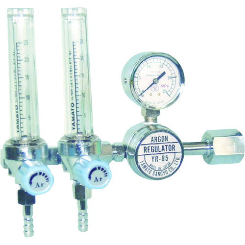 調整器 ガス調整器 ヤマト産業 二連式流量計付アルゴンガス用調整器 YR-85F-F2M-25-AR アルゴンガスです。溶接バックシールに便利な二連式流量計(25L)を採用しています。 1次側使用圧力：2〜15MPa 2次側使用圧力：0.4...