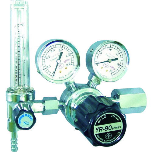 ヤマト産業 汎用小型圧力調整器 YR-90F-R-13FS-25-HE-2205 ヘリウム用です。圧力変動が少ないため、ガスの安定供給が可能な小型調整器です。出口フロート式流量計(25L)付です。分析・研究用、工業用 1次側使用圧力：2〜1...
