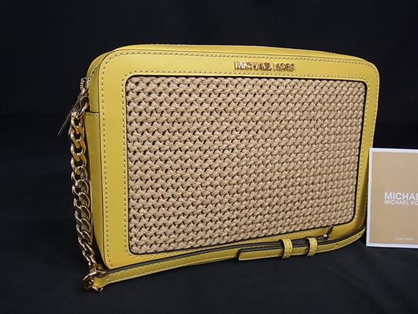商品情報 ブランド名 MICHAEL KORS マイケルコース 状態ランク Sランク(未使用品) ライン カラーイエロー系×ベージュ系 素材 レザー×ストロー サイズ W 約24cm　H 約16cm　D 約5cm ポケット中 ポケット×1 ...