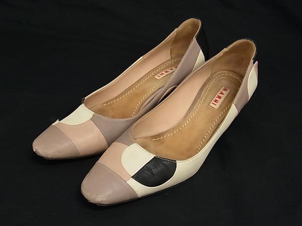 商品情報 ブランド名 MARNI マルニ 状態ランク Bランク ライン カラーベージュ系×マルチカラー 素材 レザー サイズ 表記サイズ:35 (日本サイズ 約22.5cm)実寸:アウトソール 約22cm　ヒールの高さ 約4cm　最大幅 約...