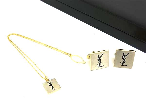 商品情報 ブランド名 YVESSAINTLAURENT イヴサンローラン 状態ランク ABランク(美品) ライン カラーシルバー系×ゴールド系 素材 サイズ タイチェーン:全長 約18.4cmカフスボタン:W 約1.7cm　H 約1.7cm...